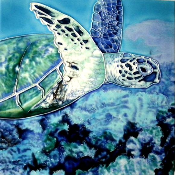 TCITILES | Accents | Sea Turtle Swimming In Blue Ocean 6x6 Inches ...